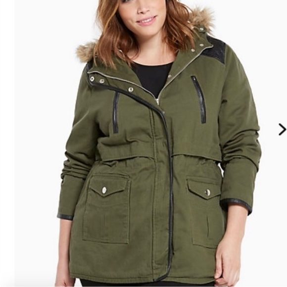 torrid | Jackets & Coats | Torrid Olive Green Leather Detail Lined ...